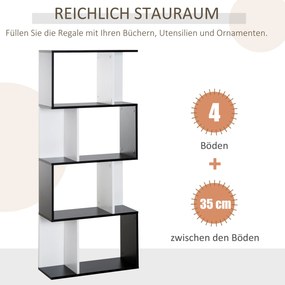 HOMCOM Moderní S-šatková knihovna s úložným prostorem, 4 police 60D x 24Š x 148V cm, černá/bílá