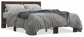 Rám postele hnědý dub 120 x 200 cm kompozitní dřevo a kov