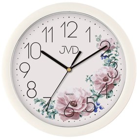 JVD Bílé netikající tiché nástěnné hodiny s motivem květin JVD HP612.D8