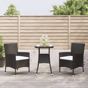 3dílný zahradní bistro set s poduškami černý polyratan 3187414