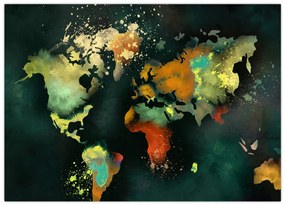 Obraz - Mapa světa v tmavě zelené, aquarel (70x50 cm)