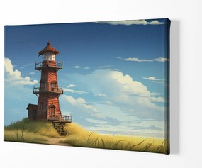 Obraz na plátně - Starý červený maják na travnatém pobřeží FeelHappy.cz Velikost obrazu: 120 x 80 cm