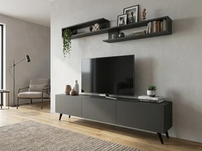 TV stolek MIYA 150 cm s nástěnnou policí, antracitový