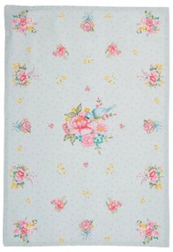 Zelená bavlněná utěrka s květy a ptáčky Cheerful Birdie – 50x70 cm