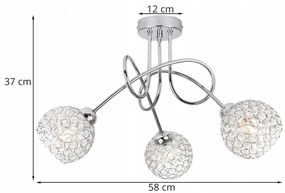 Stropní svítidlo Crystal, 3x stříbrné křišťálové stínítko, ch