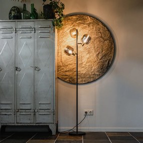 Stojací lampa černá se zlatem a kouřovým sklem 3-světlo - Zuzanna