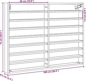 vidaXL Vitrína 100 x 8,5 x 75 cm kompozitní dřevo [847936] Barva: dub sonoma