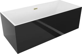 Mexen Vigo, volně stojící vana 178,5 x 80 cm, bílá-černá, zlatý lesklý přepad, 51251788075-50