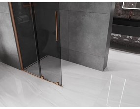Mexen Velar, sprchová zástěna s posuvnými dveřmi Walk-in 70 x 200 cm, 8mm šedé sklo, měděná matná, 871-070-000-43-65