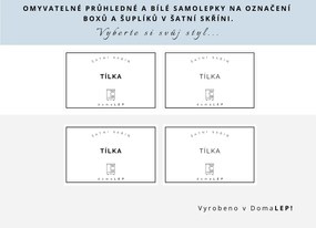 TÍLKA - Samolepka na šuplíky a boxy do šatní skříně, 8,5 x 5,5 cm - DomaLEP varianta: SAMOLEPKA, barva: BÍLÁ - ČERNÉ písmo, velikost: š. 8,5 cm x v. 5,5 cm - tučné písmo