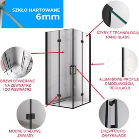 BPS-koupelny Obdélníkový sprchový kout HYD-OK12C 110x80 černá/transparent - bez vaničky