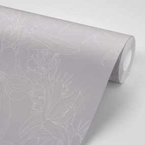 Samolepící tapeta kreslená lilie v šedém provedení