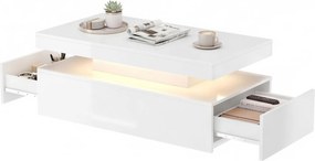 HOMCOM konferenční stolek, vysoce lesklá bílá se stmívatelným RGB LED páskem, ovládání přes aplikaci, 2 zásuvky, synchronizace s hudbou, 100 x 50 x 40