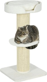 PawHut Kočičí škrabací strom Výška 91 cm 3-podlažní kočičí věž s odpočinkovou platformou a sisalovým sloupem 45x45x91 cm Krémová | Aosom