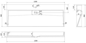 Mexen Ava, umyvadlo na desku z konglomerátu 1/O 120 x 46 cm, černá matná, 23011271