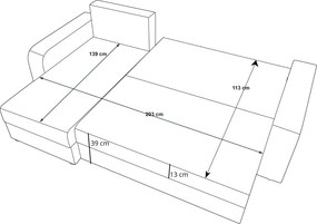 Rozkládací oboustranná sedací souprava do L VALERIO 238x140 cm, světle šedá/béžová + 2 polštářky ZDARMA
