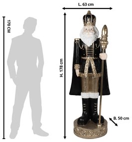 Černá vánoční dekorace socha Louskáček v životní velikosti - 63*50*178 cm