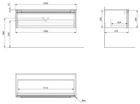 Sapho Kerala koupelnová skříňka pod dvojumyvadlo 120 x 35 x 47,5 cm 1x zásuvka bílá lesk KR120-3030