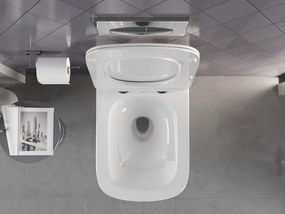 Mexen Timo, závěsná WC mísa 555x370x335 mm, Rimless Tornádo + WC sedátko z duroplastu, bílá lesklá, 30650200T