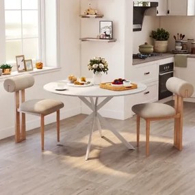 HOMCOM Kulatý jídelní stůl pro 4 osoby, kuchyňský stůl v industriálním stylu s ocelovými nohami, do jídelny, kuchyně, bílý