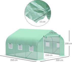 Fóliový skleník Outsunny Skleník 350x300x200 cm se sedlovou střechou ideální pro rajčata a rostliny