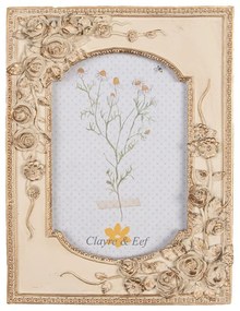Béžovo zlatý fotorámeček Caroline s plastickou aplikací ve tvaru růže – 10x15 cm