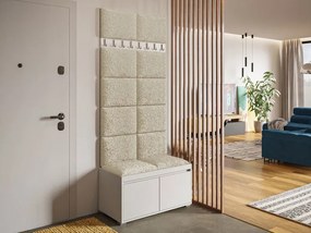 Nábytek do předsíně Konkor 80 + 12 kusů čalouněných nástěnných panelů Pag 40x30, Barva: bílá, Barva látek:: Abriamo 03