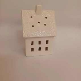 LED dekorace keramický domeček, 8,5 × 6,9 × 12,9 cm, teple bílá, 2× LR44