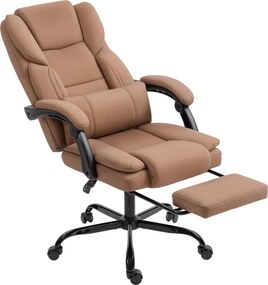 HOMCOM ergonomická kancelářská židle s opěrkou nohou — nastavitelná výška, bederní opora, 360° otáčení, eko-kůže, hnědá | Aosom