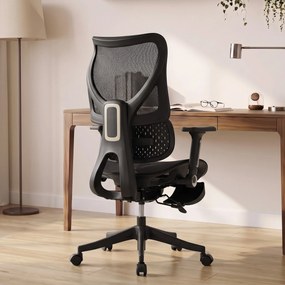 HOMCOM ergonomická síťovaná kancelářská židle s bederní opěrkou a podnožkou, černá