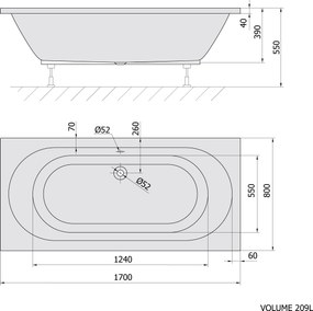 Polysan LEVANA obdélníková vana 170 x 80 x 39 cm bílá mat 71745.11