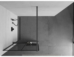 Mexen Kioto+, sprchová zástěna Walk-In s poličkou a věšákem 70 x 200 cm, 8mm čiré sklo černý vzor, ​​grafitový profil, 800-070-121-66-77