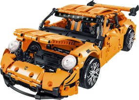 LEAN Toys Stavebnicové kostky – Auto GT Racing, oranžové, měřítko 1:14, 1268 dílů