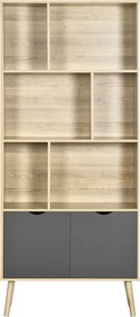 HOMCOM knihovní regál úložný regál skříň 6 polic rozměry 80D x 35Š x 180V cm přírodní a tmavě šedá