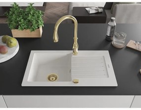 Mexen Pablo, 1-komorový granitový dřez 752x436x161 mm a dřezová baterie Savita, bílá, 6510-20-672601-50