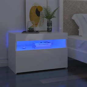 Noční stolek s LED osvětlením bílý s vysokým leskem 60x35x40 cm