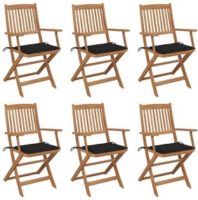 Skládací zahradní židle s poduškami 6 ks masivní akácie,  3074947