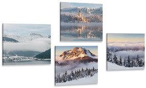 Set obrazů zimní zasněžená krajina - 4x 40x40 cm