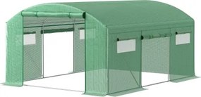 Outsunny tunelová skleník 4x3x2 m s 6 síťovanými okny, 3 rolovacími dveřmi, PE krytem a zinkovanou ocelovou konstrukcí, zelená