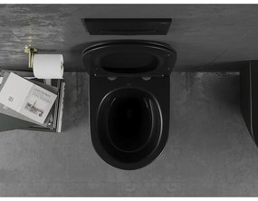 Mexen Lena WC mísa Rimless s pomalu padající deskou slim, duroplast, Matná černá/Zlatá geometrický vzor - 30224075