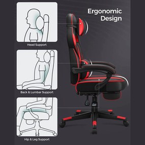 Ergonomická židle, výškově nastavitelná kancelářská židle s podnožkou, černá-červená
