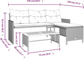 vidaXL Zahradní pohovka ve tvaru L stolek a podušky polyratan [365583] Barva: Hnědá