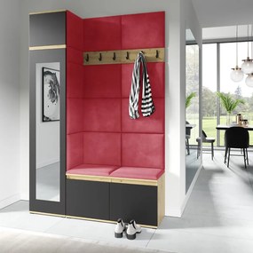 Eka Předsíňová stěna s čalouněnými panely Trinity 22 - Dub Artisan s černou / Červená 2309