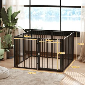 PawHut Psí Park Ohrady pro psy 8 panelů 60x76 cm pro malé a střední plemena, ocelový korál pro interiér i exteriér, černý