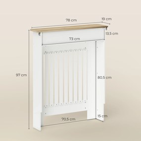 HOMCOM Kryt radiátoru s lamelami s ochranou proti převržení a zásuvkou, dřevo, 78x19x97 cm, bílý