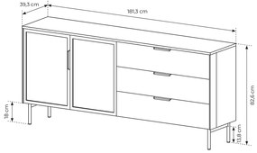 LUMI k | komoda 181 2D3S + LED | 181 cm | kašmír/zlatá