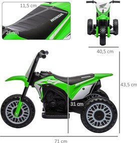 HOMCOM Dětská Elektrická Motorka s Hlavní a Zvukem Spuštění, Dětská Elektrická Motorka pro Děti 1.5-3 Roce Zelená