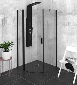 Polysan Polysan, ZOOM LINE BLACK čtvrtkruhová sprchová zástěna 900x900mm, čiré sklo, levá, ZL2615BL
