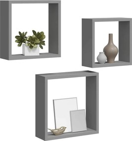 Nástěnné police kostky 3 ks šedé MDF 323951