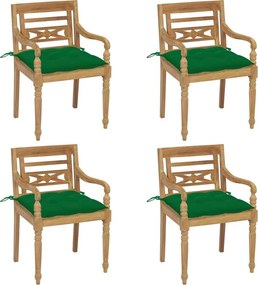 vidaXL Židle Batavia 4 ks s poduškami masivní teakové dřevo [3073314] Barva: Zelená